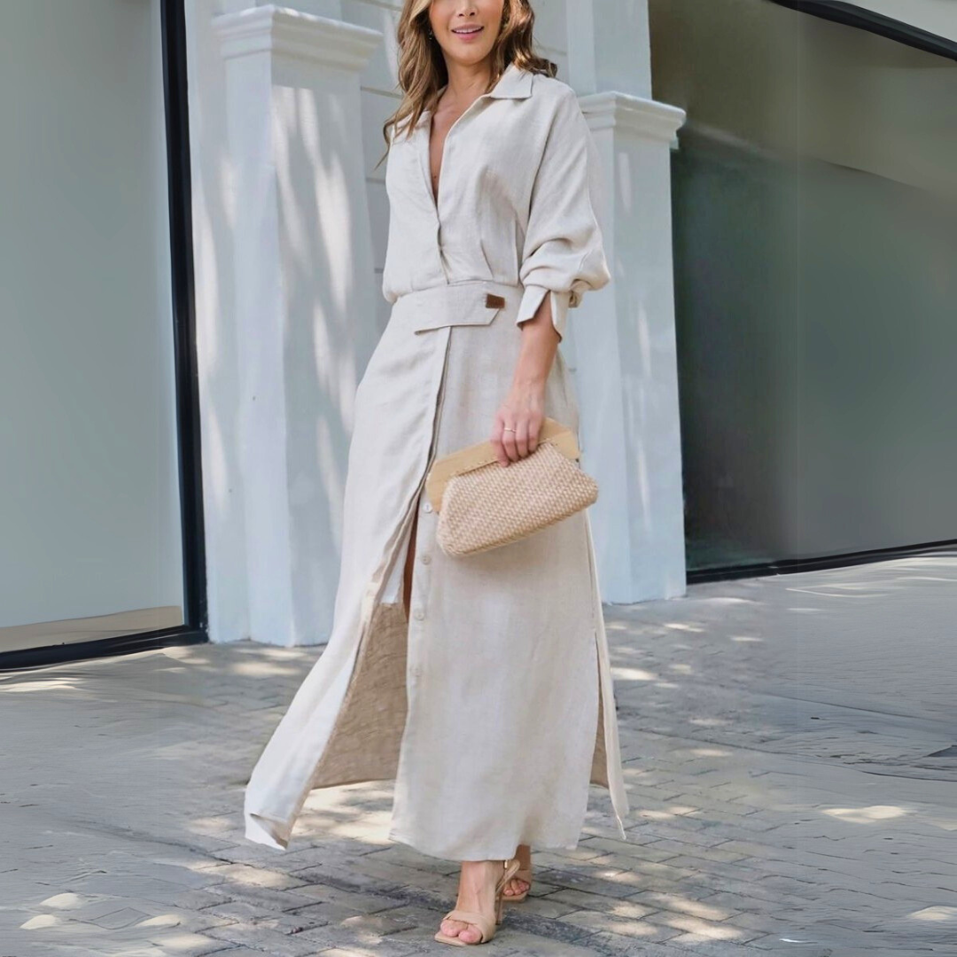 Jeanette™ | Elegant Maxi Dress with V-Neck – Walker & Sons LA
